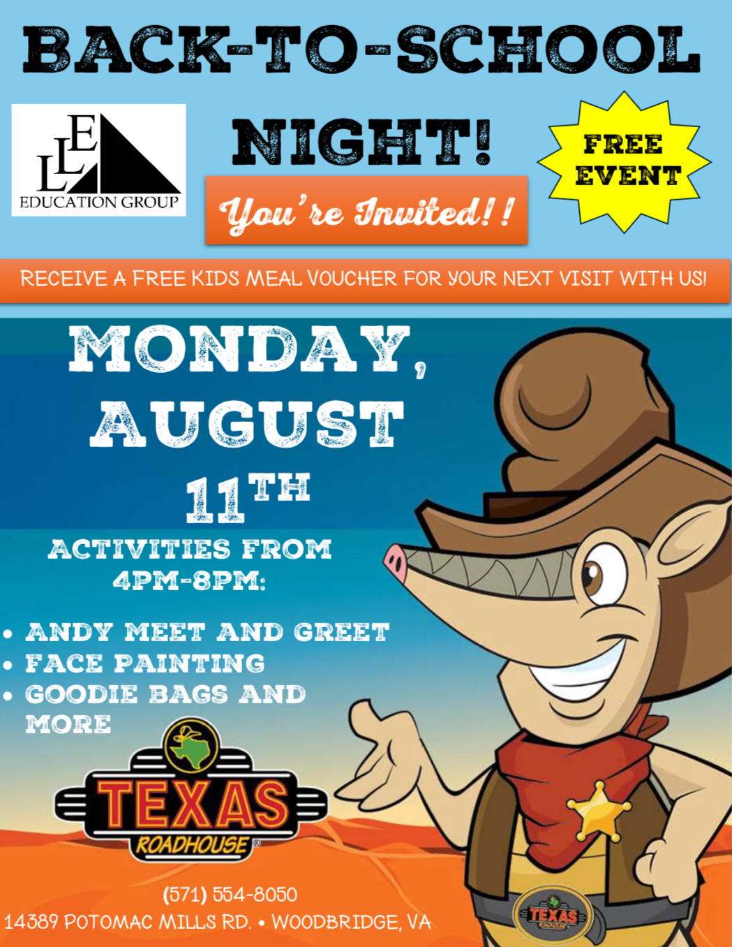 Back to School Night at Texas Roadhouse in Woodbridge - Monday, August ...